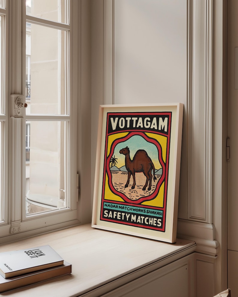 Retro Camel Matchbox Poster • Vintage India Art Print • Sizes 8x12 ...