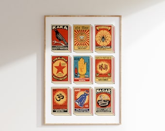 Retro Indian Matchbox Poster Elephant Vintage Matchbox Poster, Colorful ...