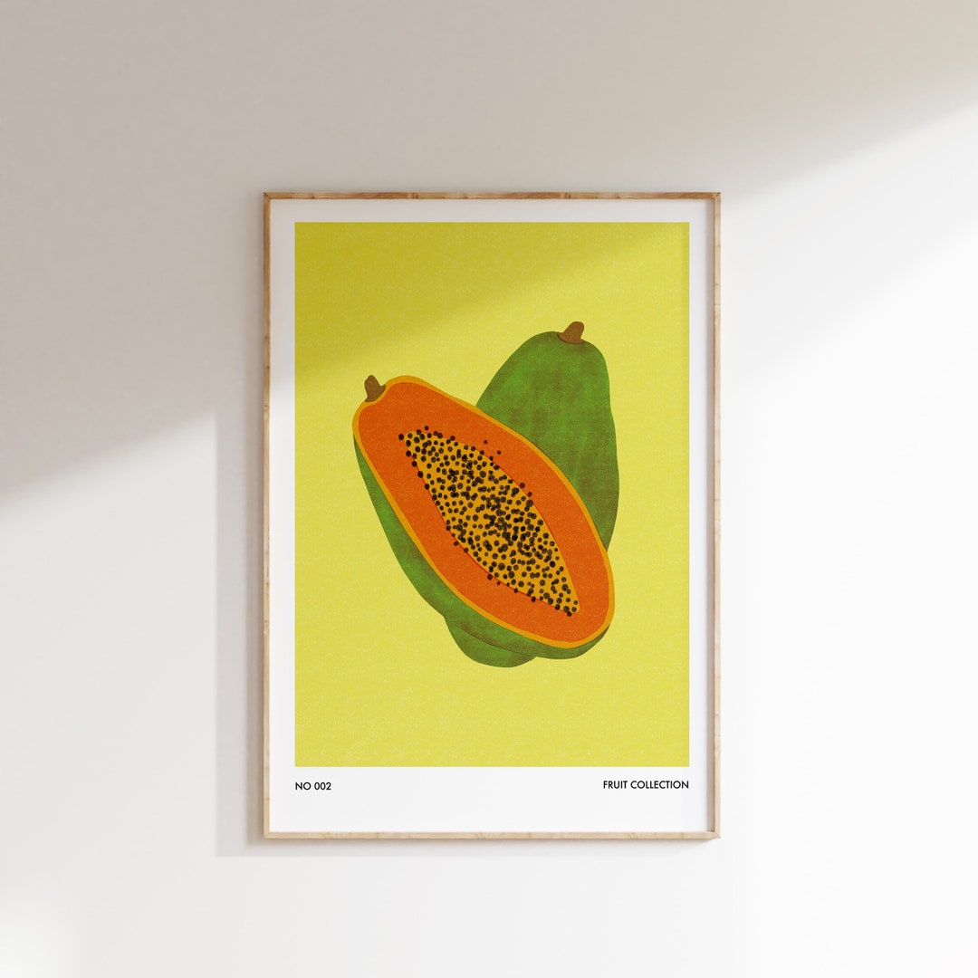 Papaya Fruit Poster • Retro Risograph Style Art Print - Etsy