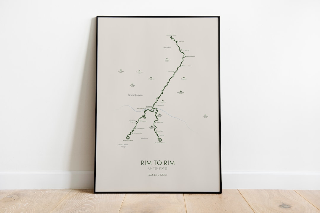 Rim to Rim Poster, Rim to Rim Map, Grand Canyon, Hiking Print ...