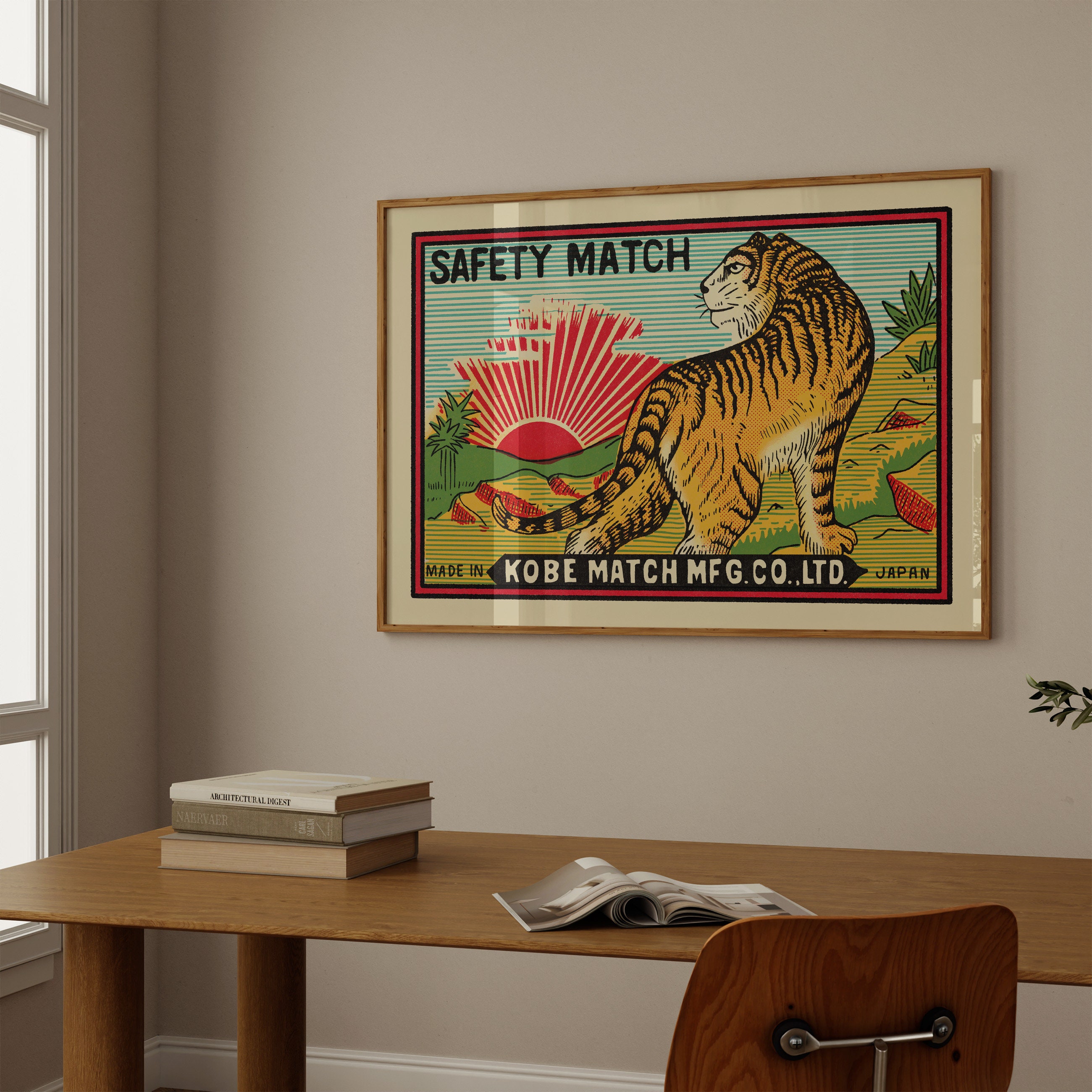 Retro Japanese Matchbox Poster Tiger Vintage Matchbox Poster, Colorful ...