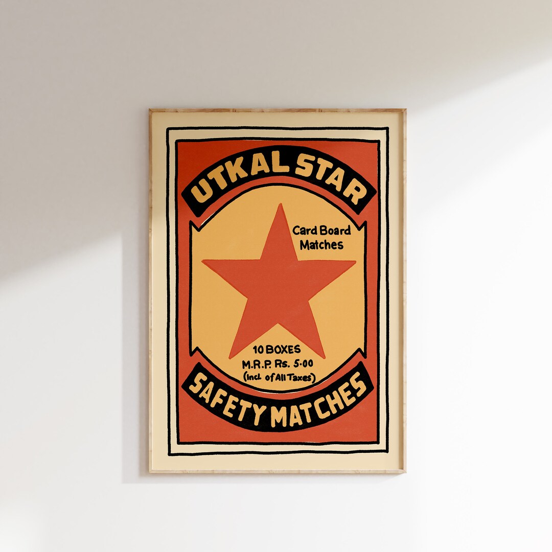 Retro Indian Matchbox Poster Star Vintage Matchbox Poster, Colorful Art ...