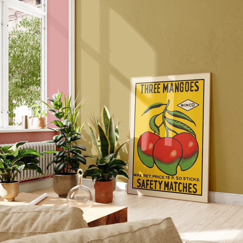 Retro Mangoes Matchbox Poster • Vintage India Art Print • Sizes 8x12 ...