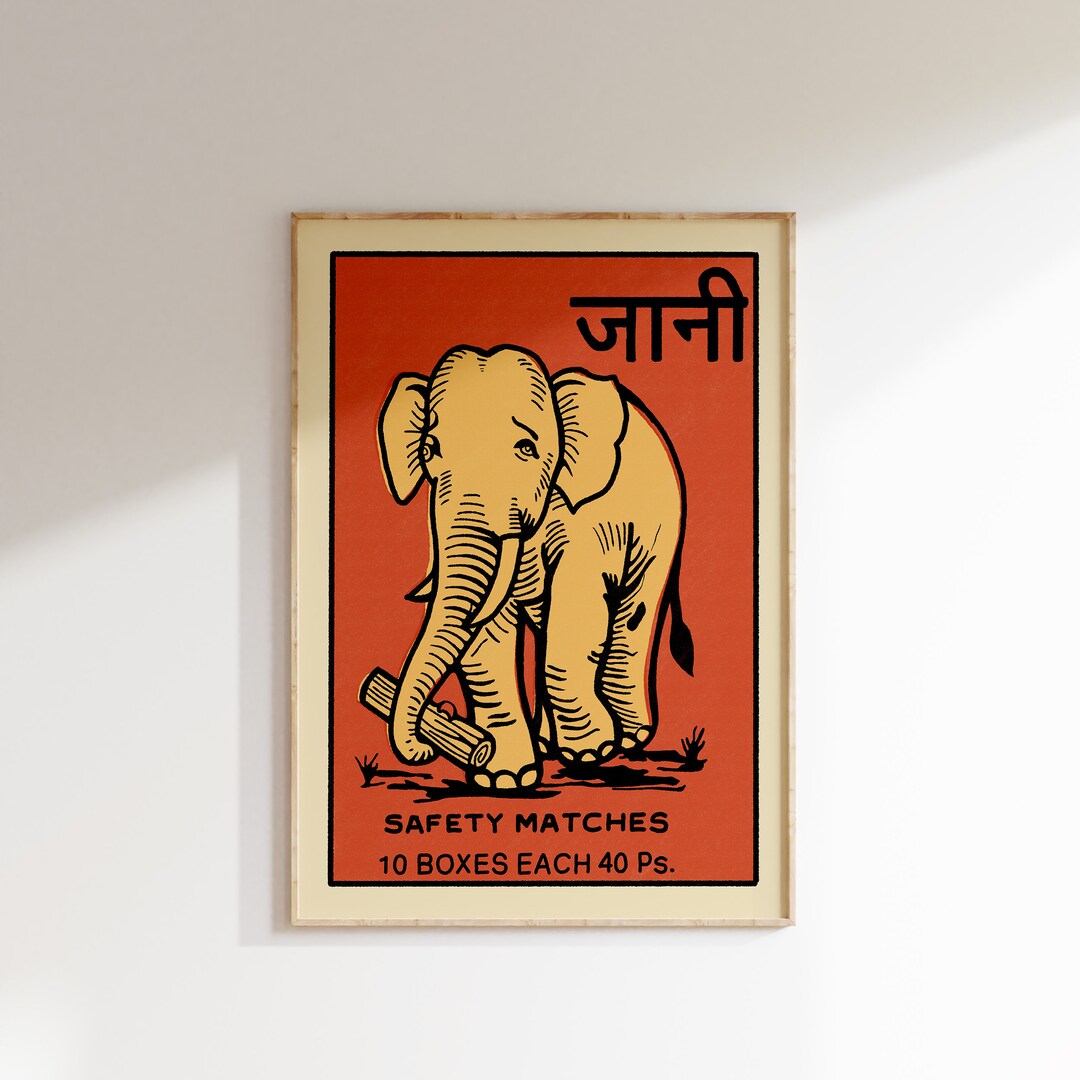 Retro Indian Matchbox Poster • Elephant • Vintage Matchbox Poster ...