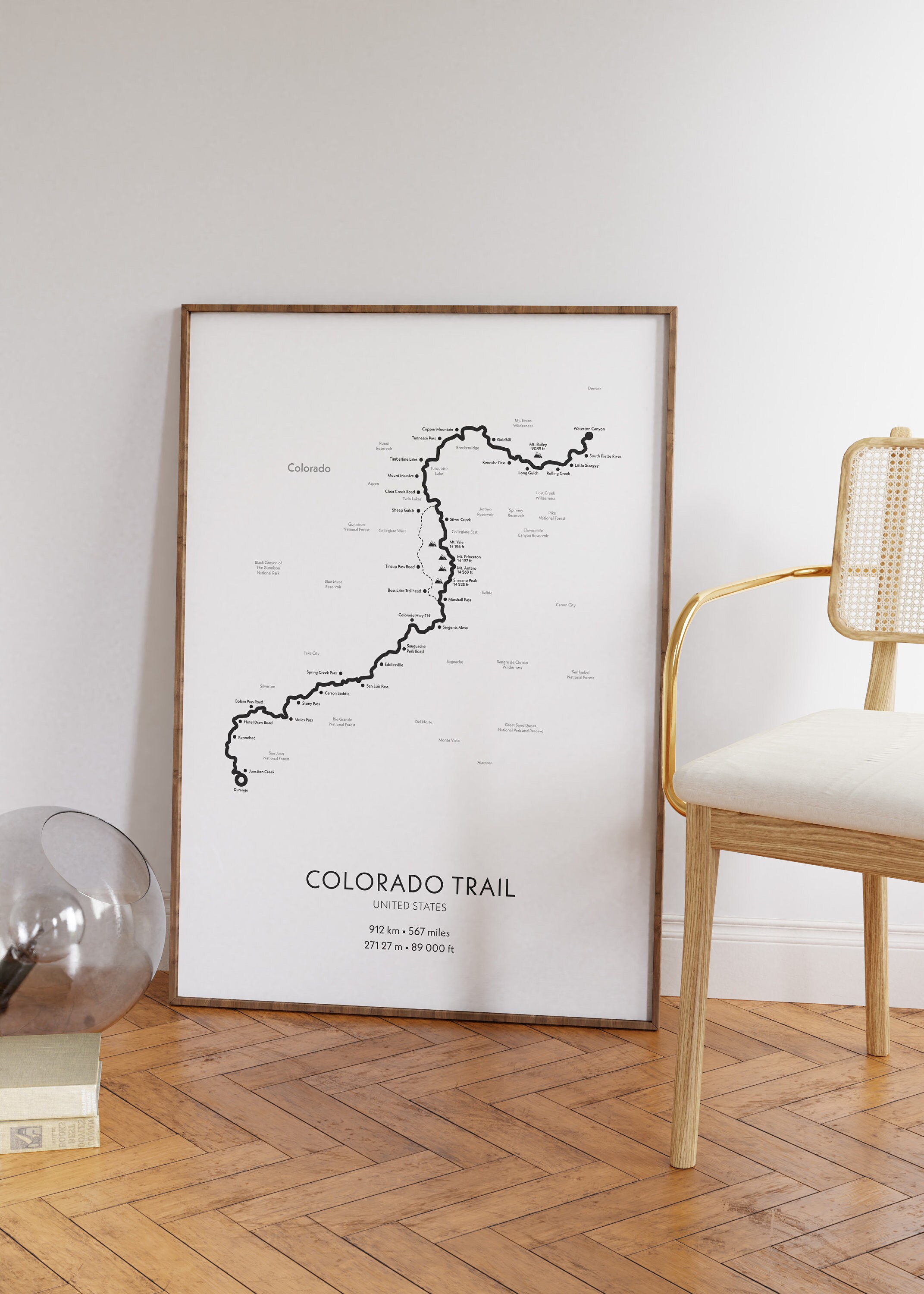 Colorado Trail Poster • Hiking Map Wall Art Print • Sizes 12x16 ...