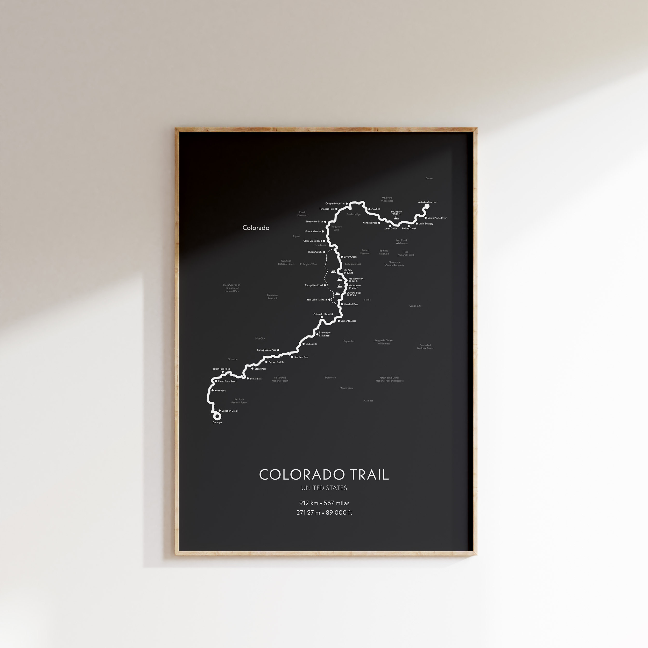 Colorado Trail Poster • Hiking Map Wall Art Print • Sizes 12x16 ...