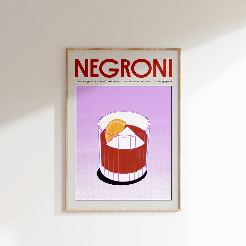 Negroni Poster Retro Cocktail Poster Bar Wall Art Classic - Etsy