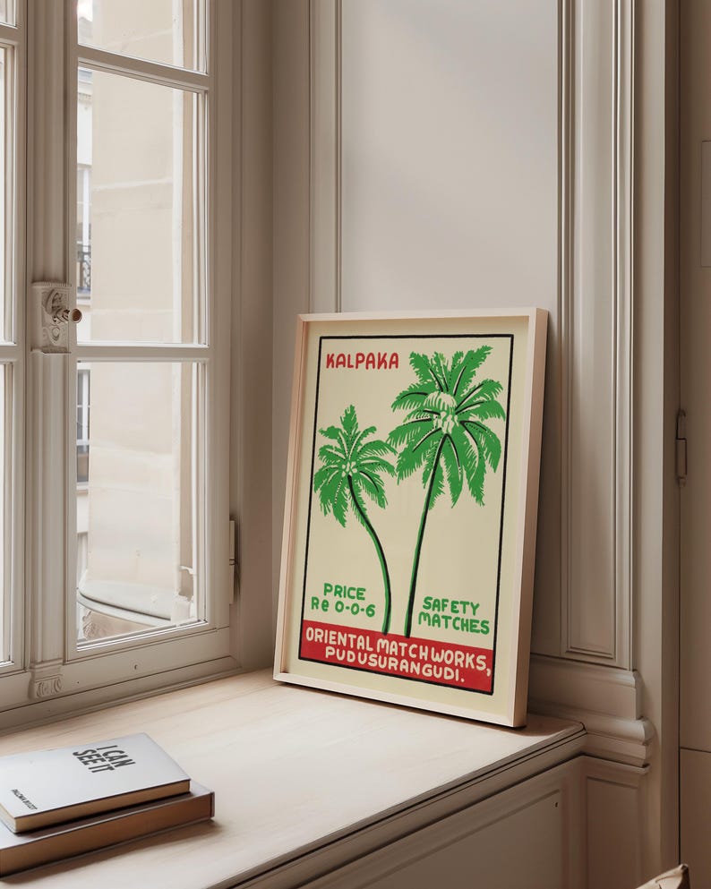 Retro Palm Tree Kalpaka Matchbox Poster • Vintage India Art Print ...
