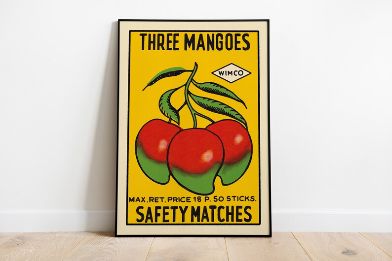 Retro Mangoes Matchbox Poster • Vintage India Art Print • Sizes 8x12 ...