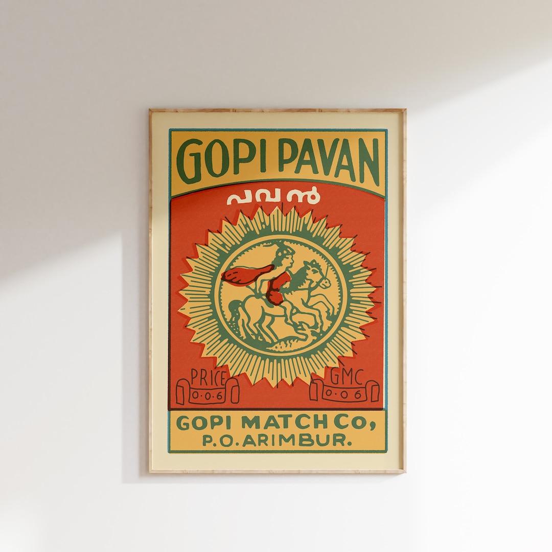 Retro Gopi Pavan Warrior Matchbox Poster • Vintage India Art Print • Sizes 8x12" - 20x28″ - Etsy