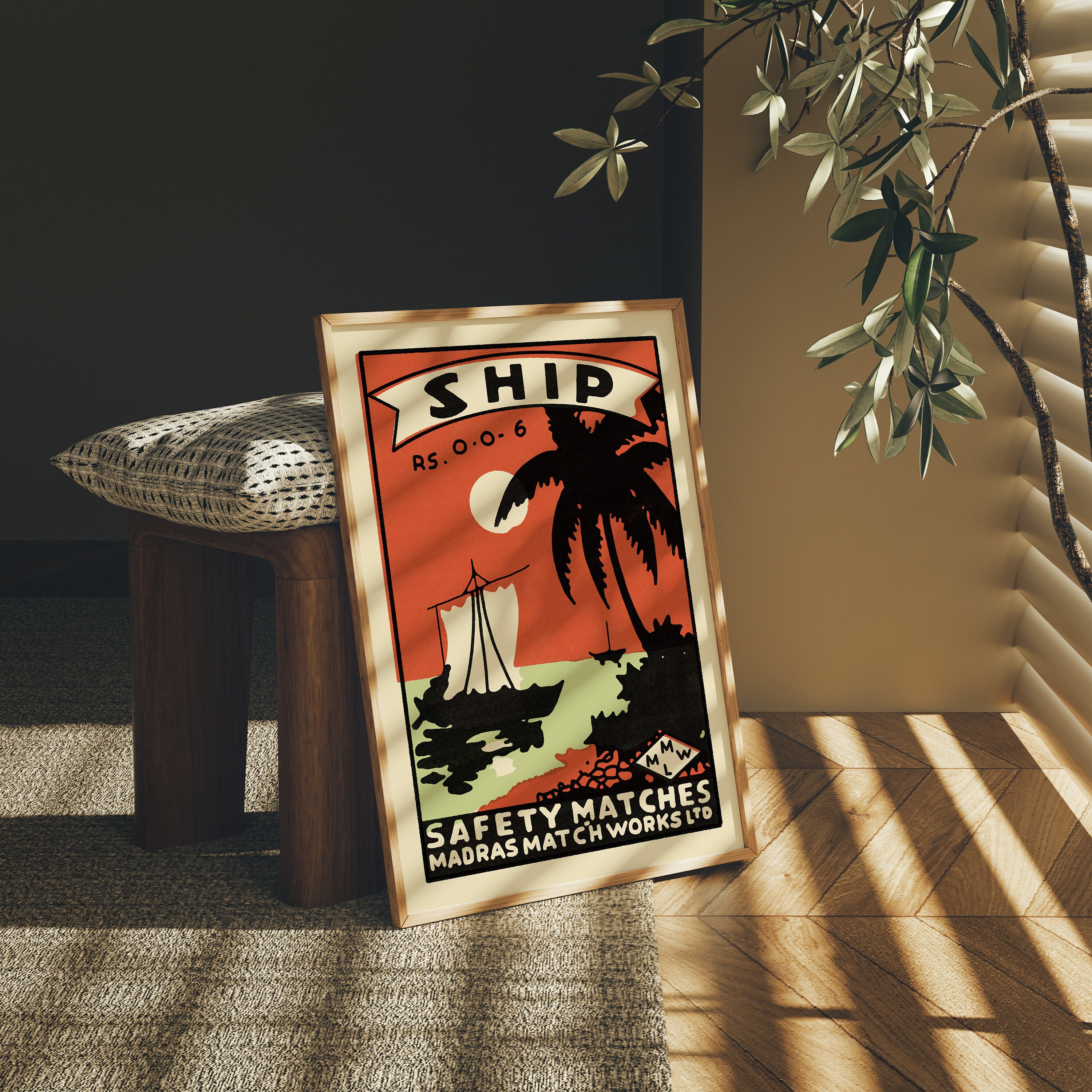 Retro Indian Matchbox Poster Ship Vintage Matchbox Poster, Colorful Art ...