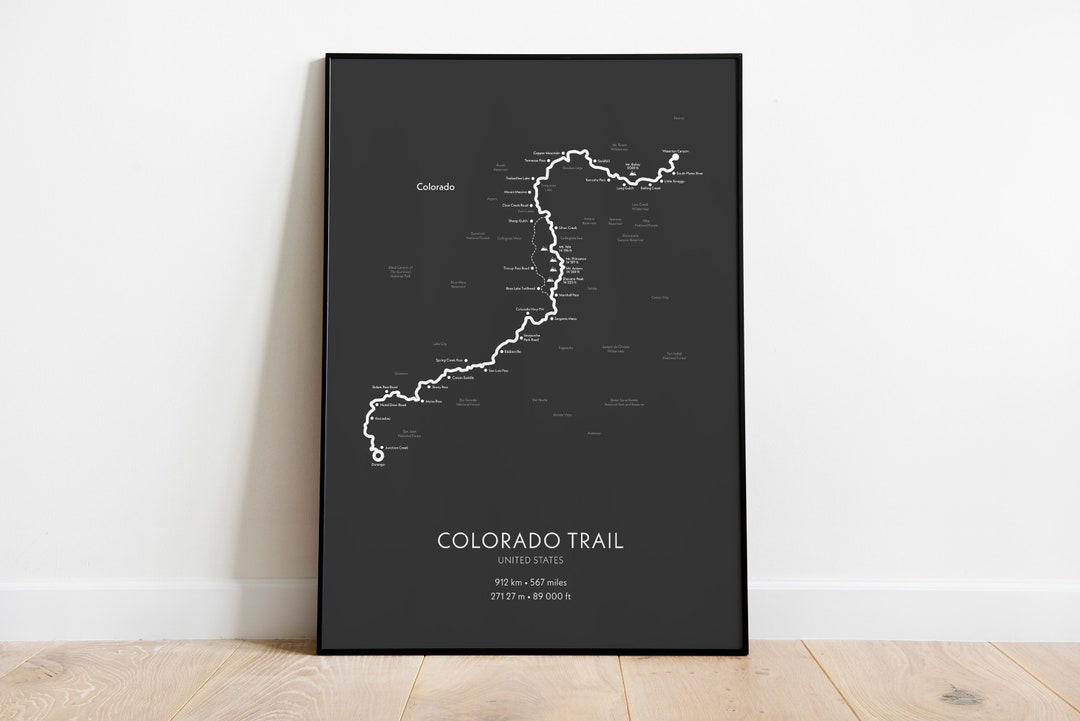 Colorado Trail Poster • Hiking Map Wall Art Print • Sizes 12x16 ...