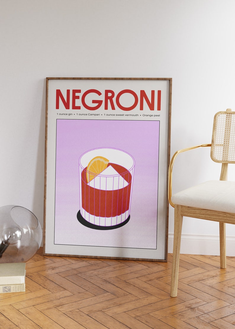 Negroni Poster Retro Cocktail Poster Bar Wall Art Classic - Etsy