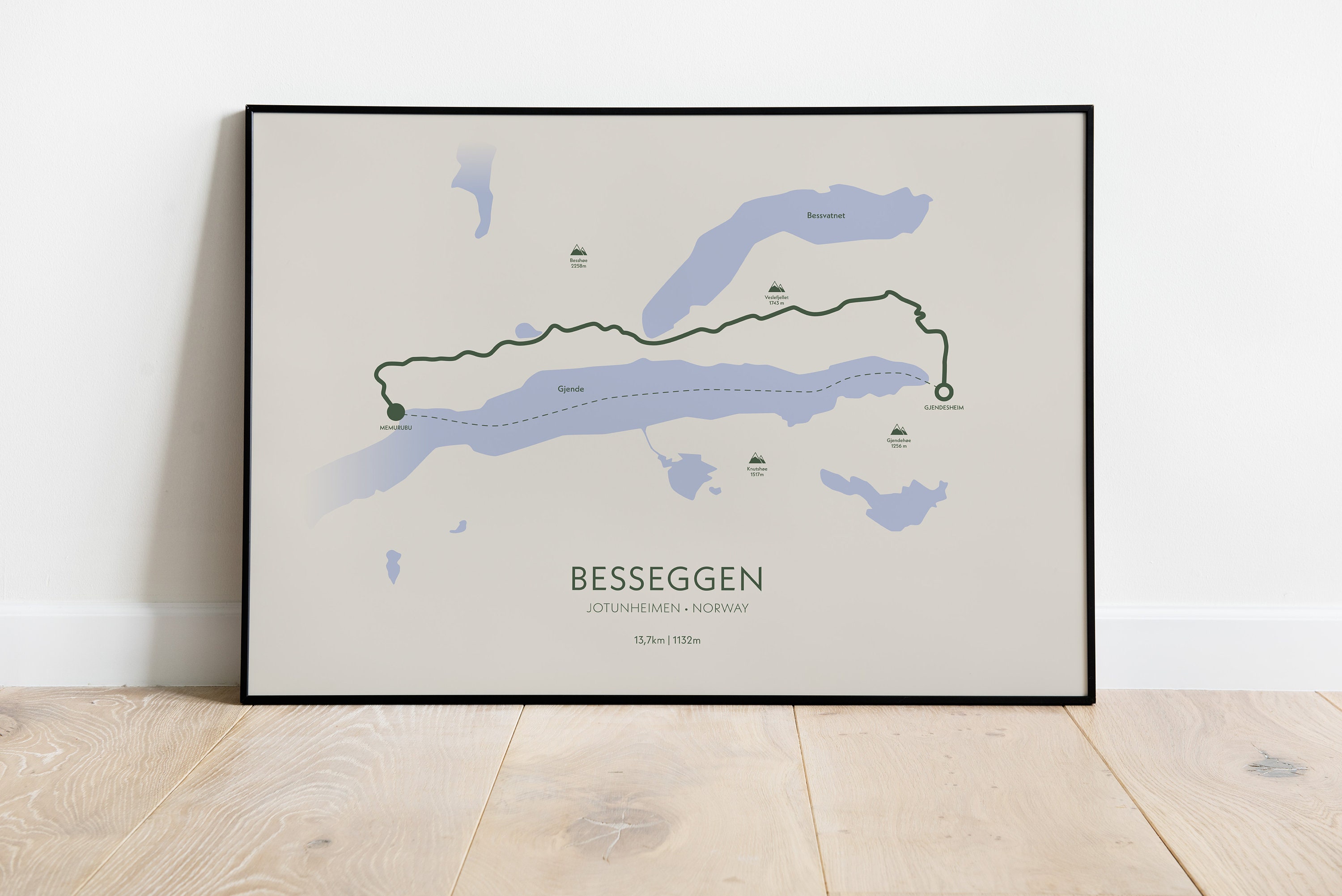 Besseggen Trail Poster Besseggen Map, Hiking Print, Minimalist Wall Art ...