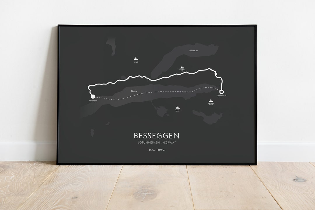 Besseggen Trail Poster • Hiking Map Wall Art Print • Sizes 8x12 ...