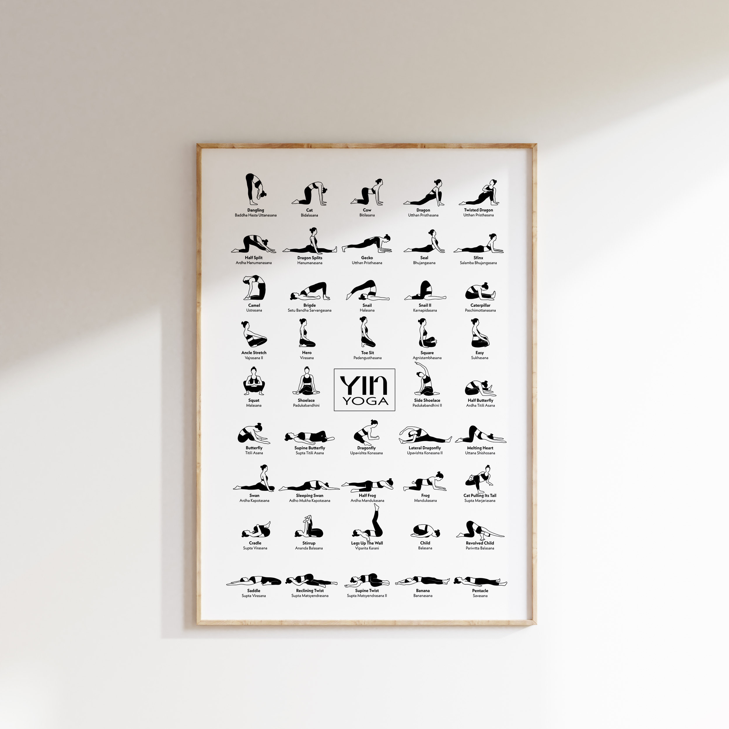 Yin Yoga Poster • Black & White • 44 Classic Asanas Wall Art Print ...