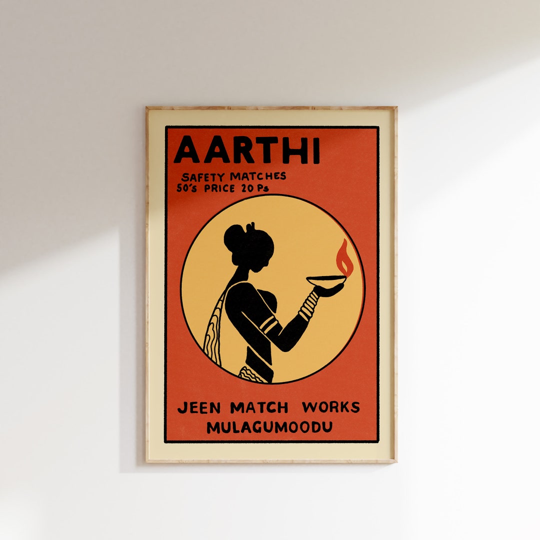 Retro Red & Yellow Aarthi Matchbox Poster • Vintage India Art Print ...
