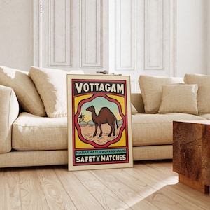Retro Camel Matchbox Poster • Vintage India Art Print • Sizes 8x12 ...