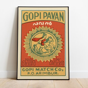 Retro Gopi Pavan Warrior Matchbox Poster • Vintage India Art Print • Sizes 8x12" - 20x28″ - Etsy