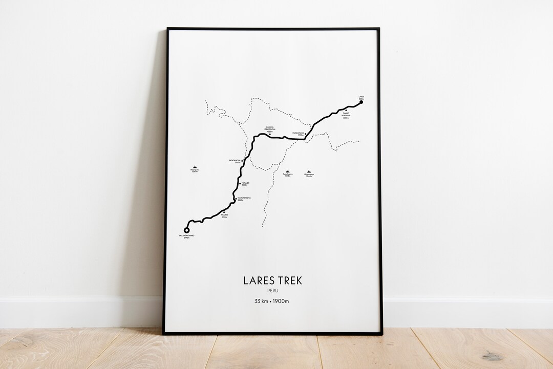 Lares Trek Trail Poster • Hiking Map Wall Art Print • Sizes 8x12 ...