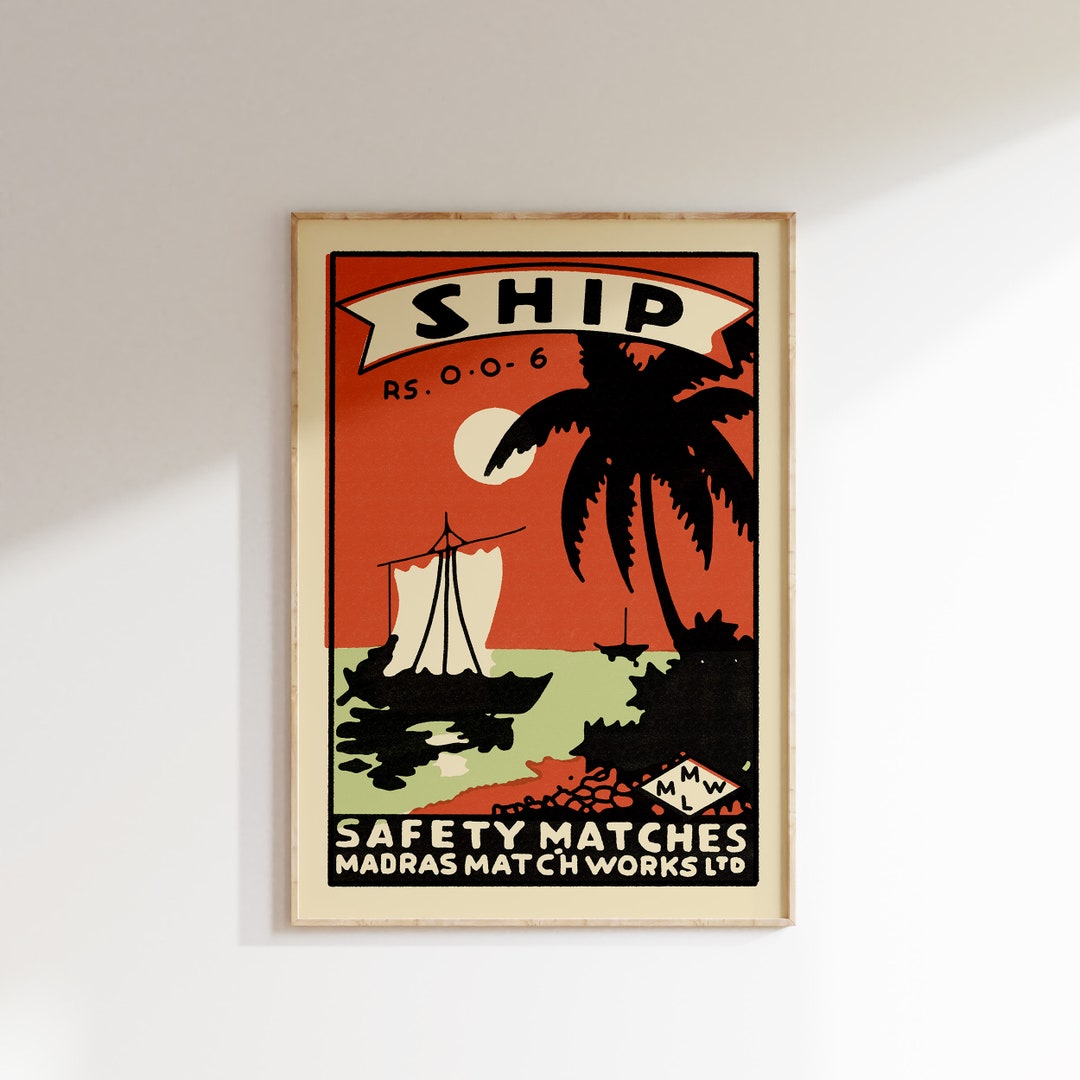 Retro Ship Matchbox Poster • Vintage India Art Print • Sizes 8x12 ...
