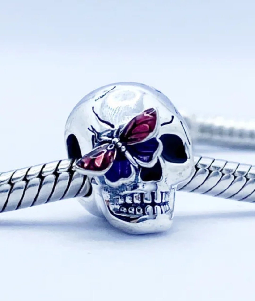 Skull Charm Bead Halloween Skeleton Head Butterfly Compatible With ...