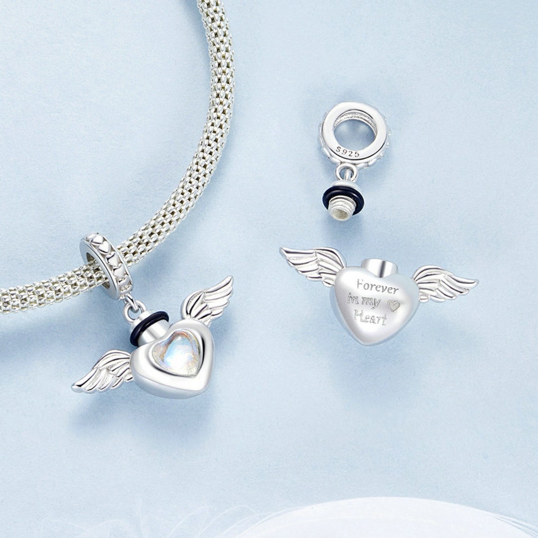 Angel Wings Dangle Charm Openable Urn Ashes Memorial Compatible With ...