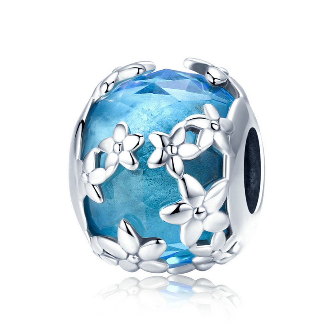 Blue Flower Charm Bead Floral Compatible With Pandora - Etsy