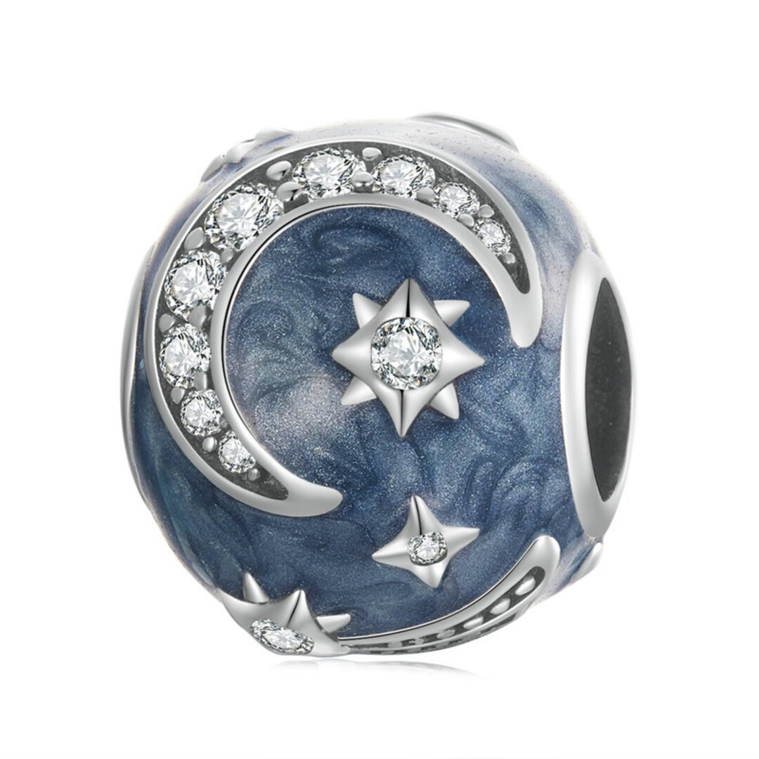 Starry Night Charm Bead Galaxy Sky at Night Moon Star With Cubic ...