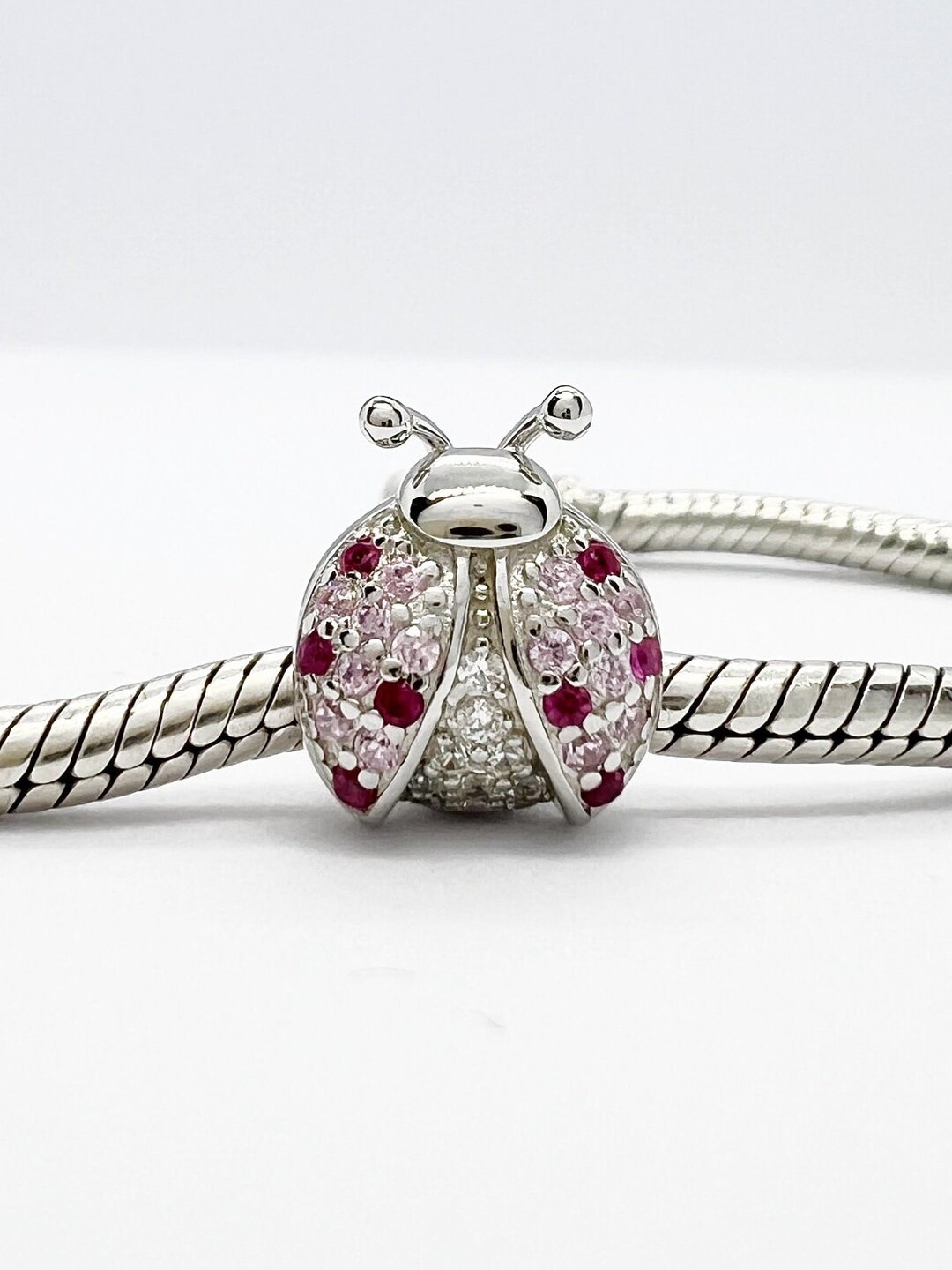 Pink Ladybird Charm Bead Insect Bug Cubic Zirconia Compatible With ...