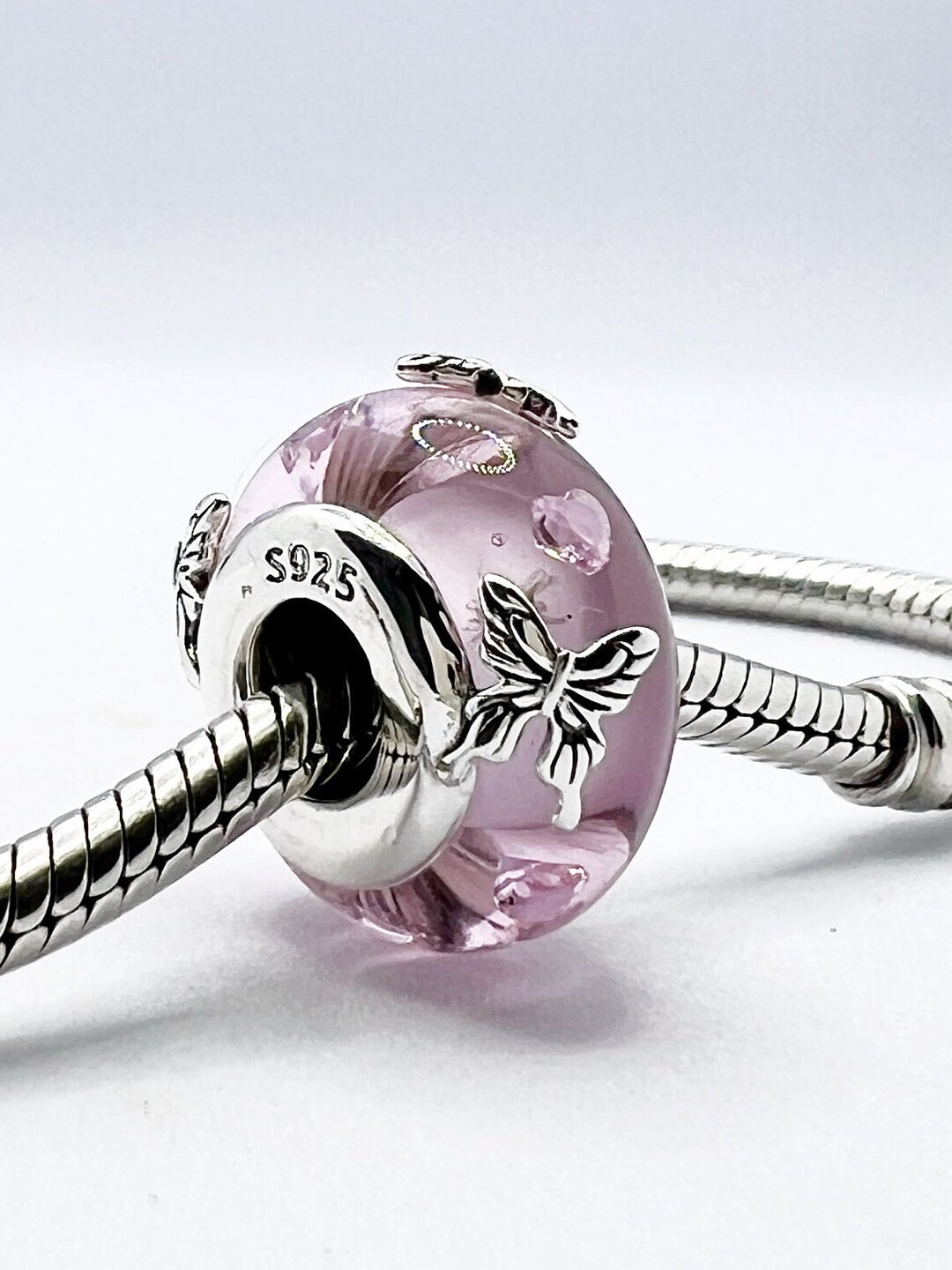 Butterfly Murano Glass Charm Bead Pink Insect Wings Compatible With ...