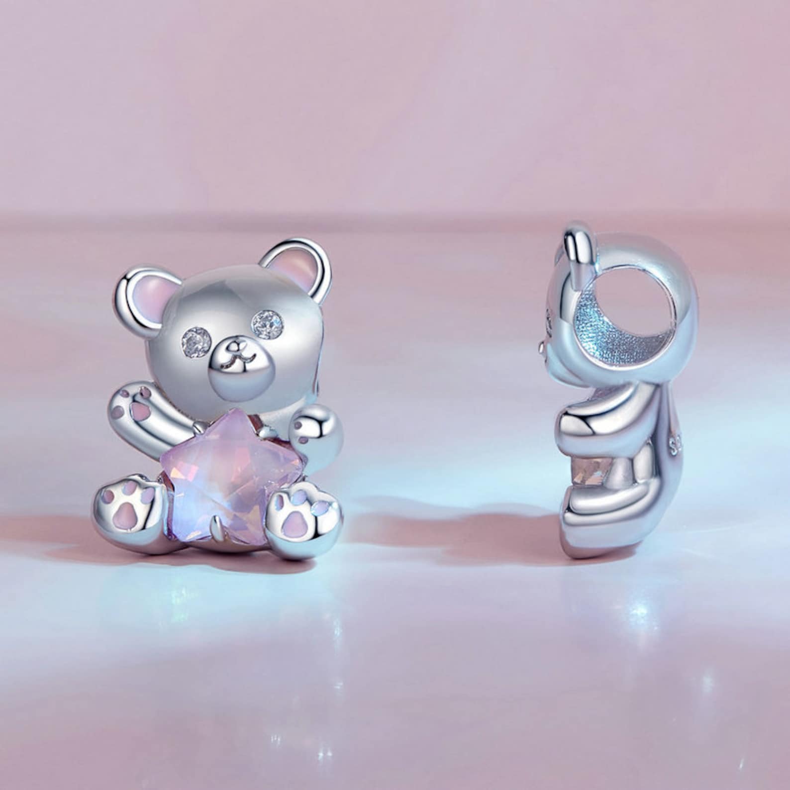 Cute Teddy Bear Charm Bead Pink Star Compatible With Pandora - Etsy