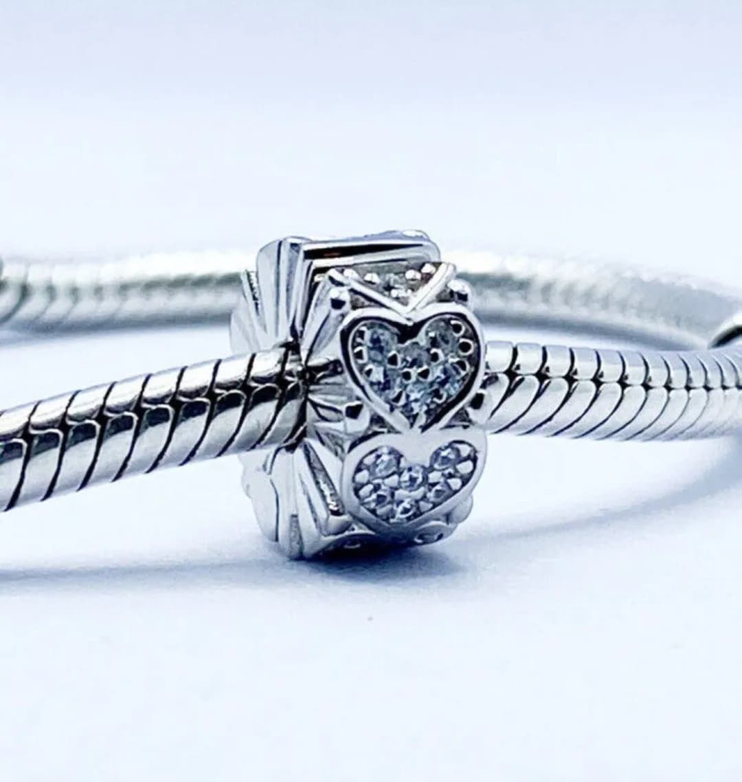 Love Hearts Clip Charm Bead Clear Cubic Zirconia Compatible With ...