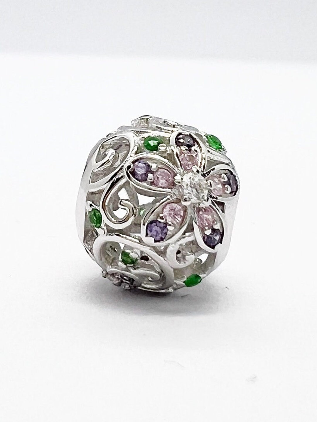 Purple Daisy Vine Charm Bead Flower Compatible With Pandora Bracelets ...