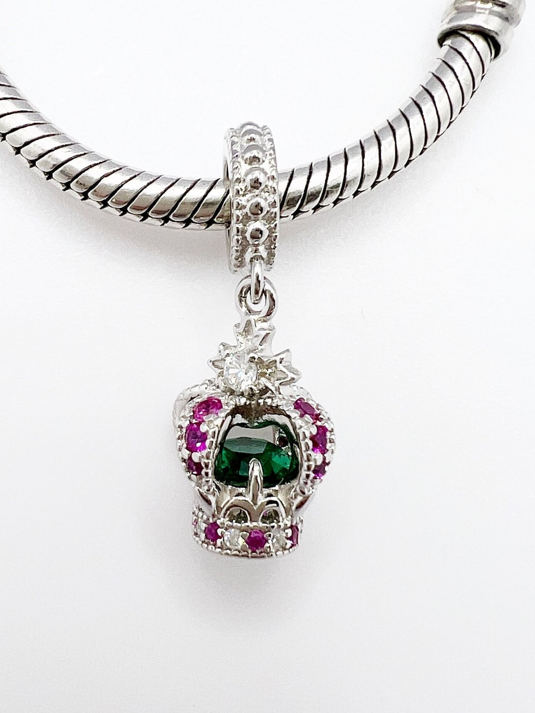 Royal Crown Dangle Charm King Queen Princess Cubic Zirconia Compatible ...