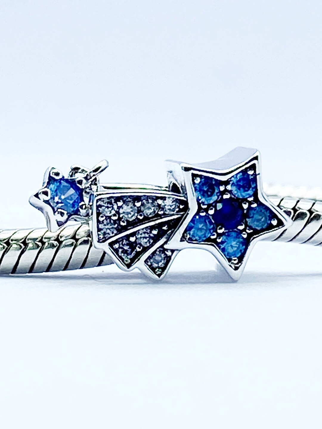 Shooting Star Charm Bead With Blue Cubic Zirconia Compatible With ...