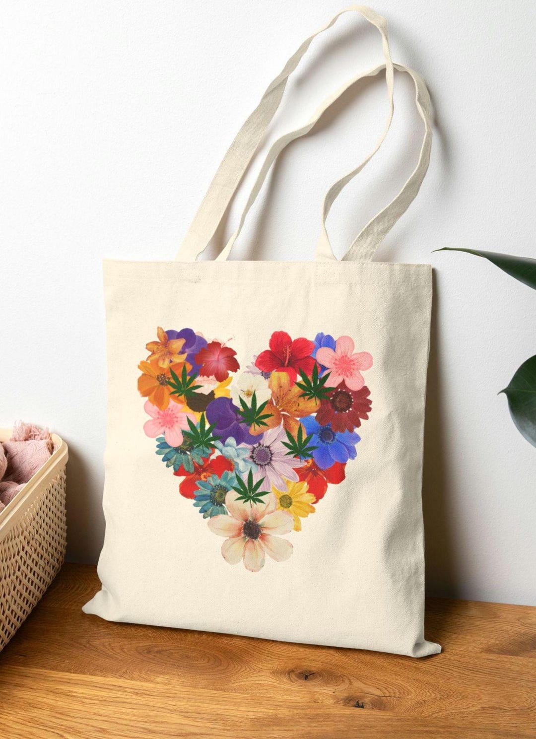Floral Heart Weed Leaf Tote Bag, 420 Friendly Design, Everyday Cannabis ...