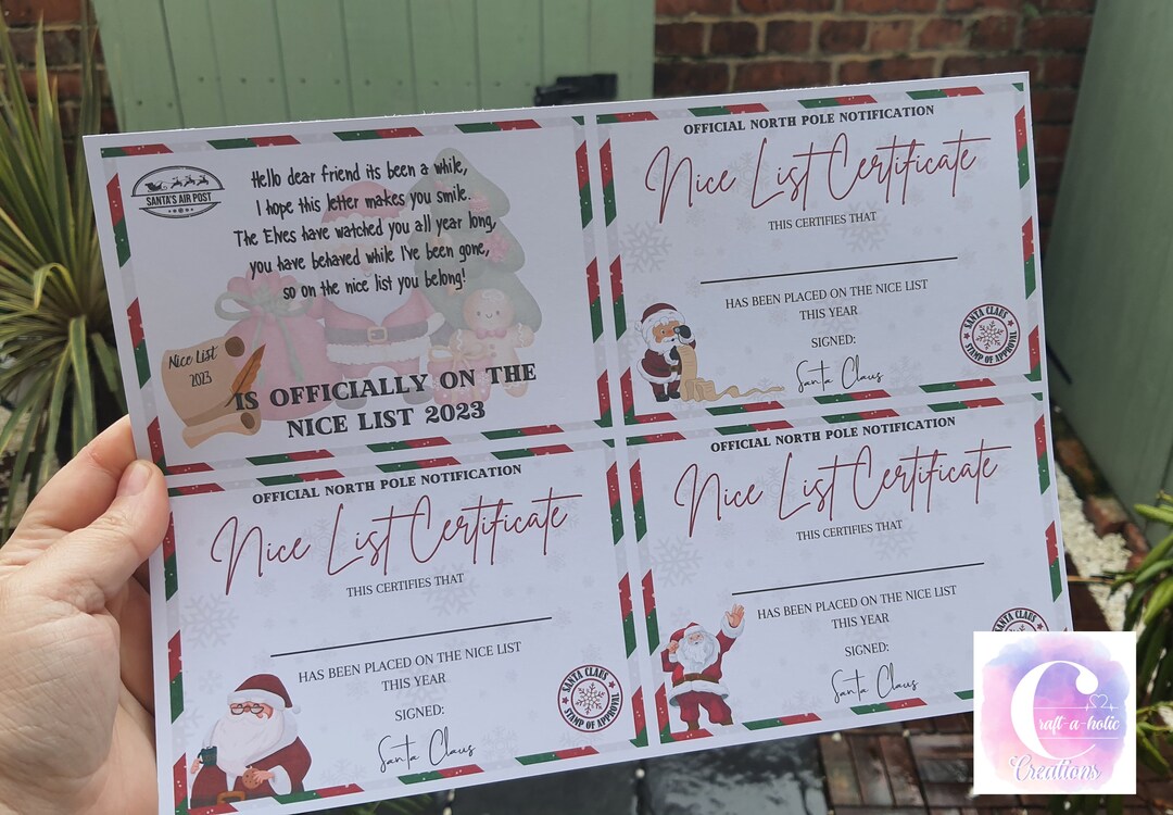 Digital Santa's Nice List Certificate PNG Personalise - Etsy