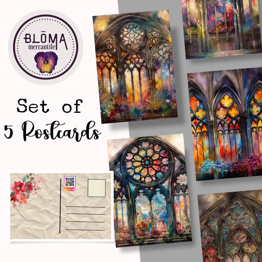 Postcard Set of 5 Cathedral Art Postcrossing Postcard Swap Postcards ...