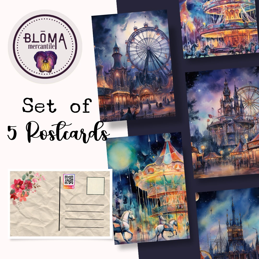 Postcard Set of 5 Haunted Carnival Postcrossing Postcard Swap Postcard ...