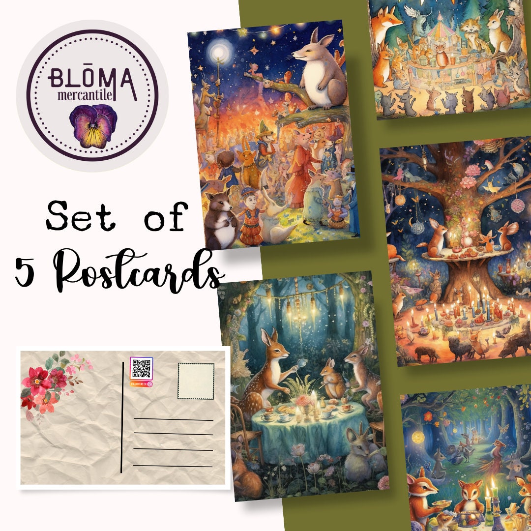 Postcard Set of 5 Magical Tea Party Postcrossing Postcard Swap Postcard ...