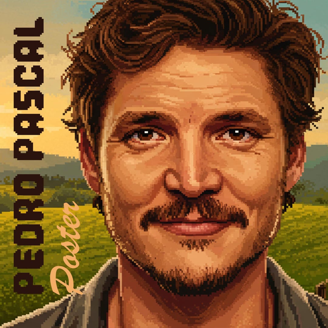 Pedro Pascal Print, Detailed Poster of Pedro Pascal in Pixel Art Style ...