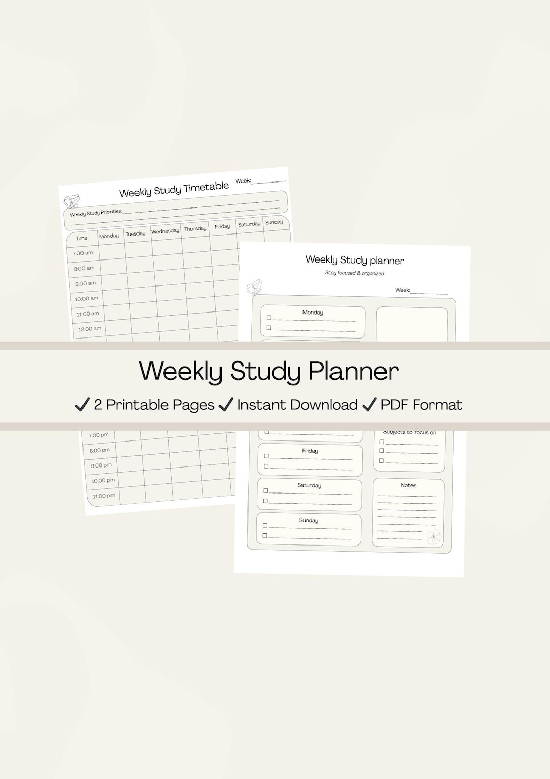 Weekly Study Planner Printable PDF | Exam Prep Timetable Template ...