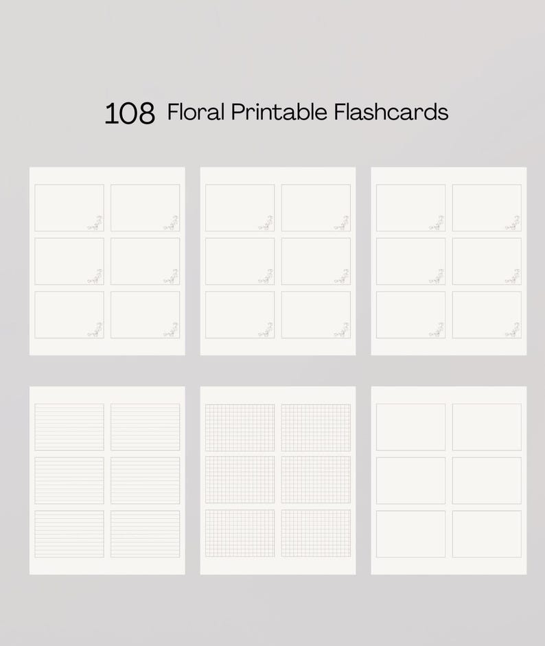 Floral Study Flashcards Printable PDF – 108 Revision Cards – Minimal ...