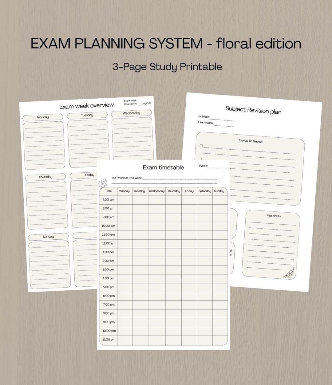 Exam Planning System Printable PDF – Revision Timetable and Study ...