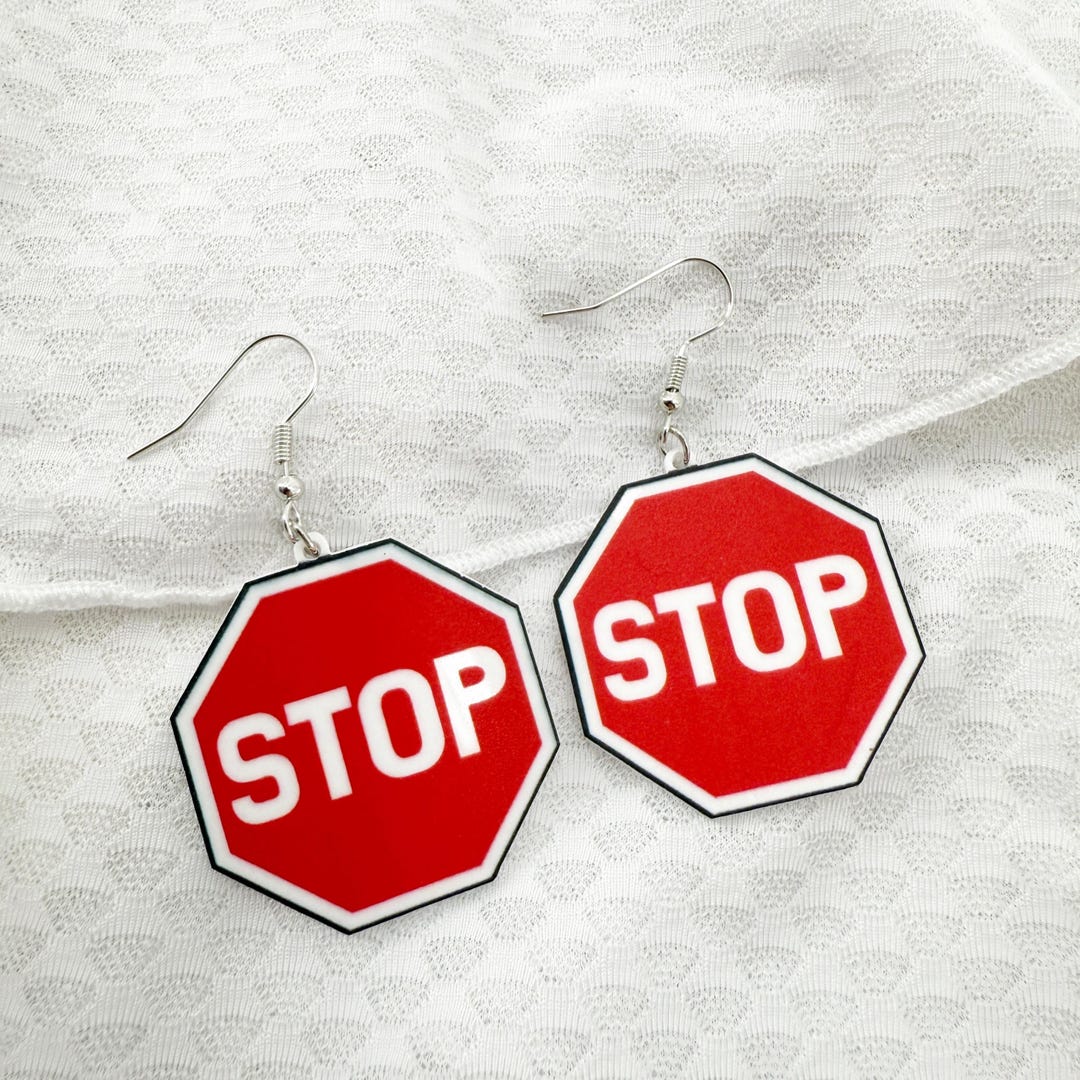 Stop Sign Kitsch Red Earrings, Safety Earrings, Car Earrings, Road Sign ...