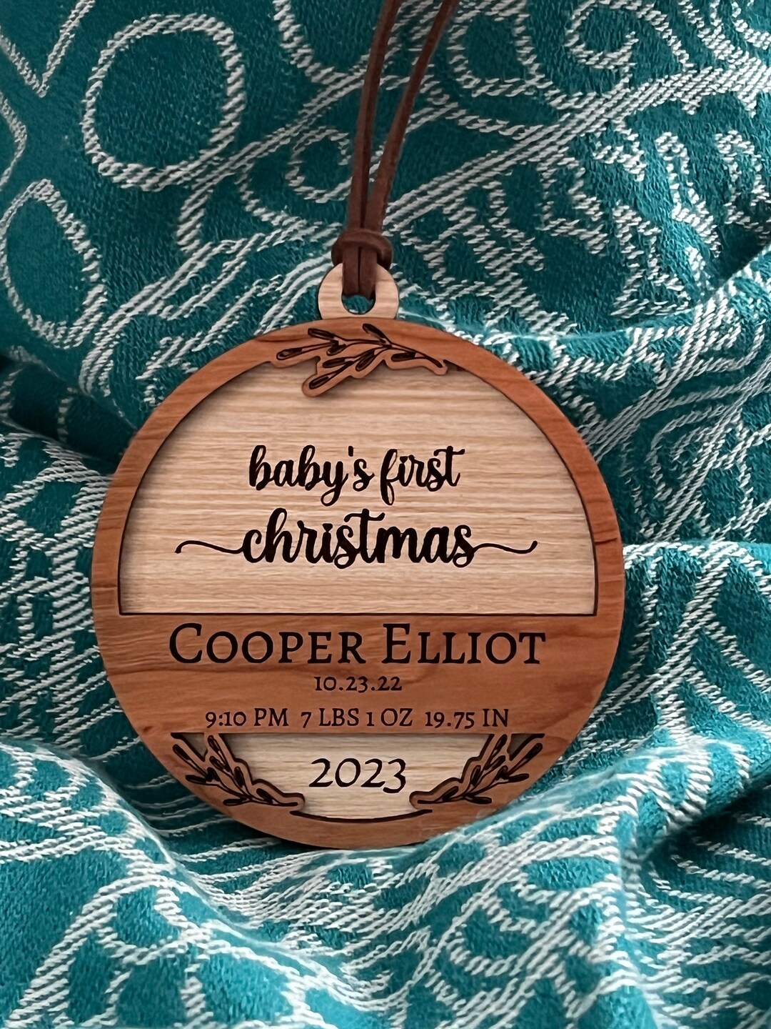 Handmade Personalized Laser Engraved Cherry Wood Baby’s First Christmas ...