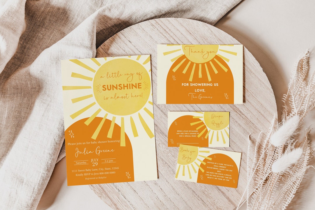 Sunshine Baby Shower Invitation Bundle Editable Template A Little Ray ...