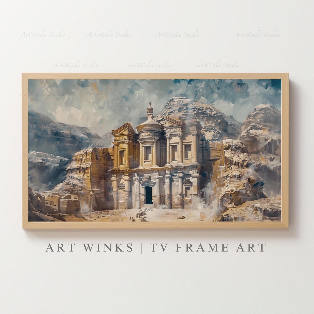 Frame TV Art, Ancient Petra City Ruins Oil Painting, Jordanian Desert ...