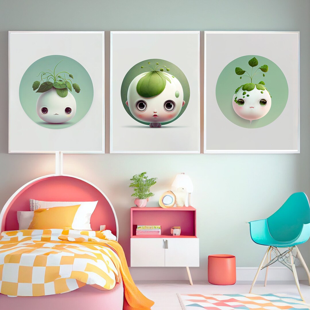 Set of 3 Wall Art Cute Sprout Baby Face Kids Bedroom Decor Nursery Wall ...